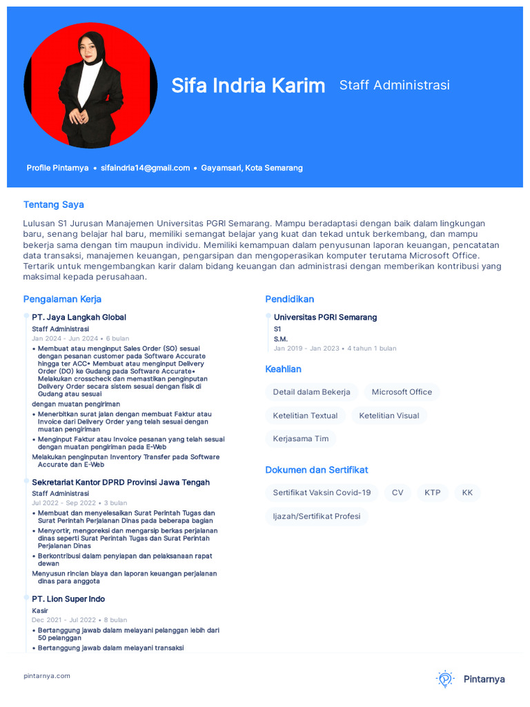 CV Sifa Indria Karim | PDF