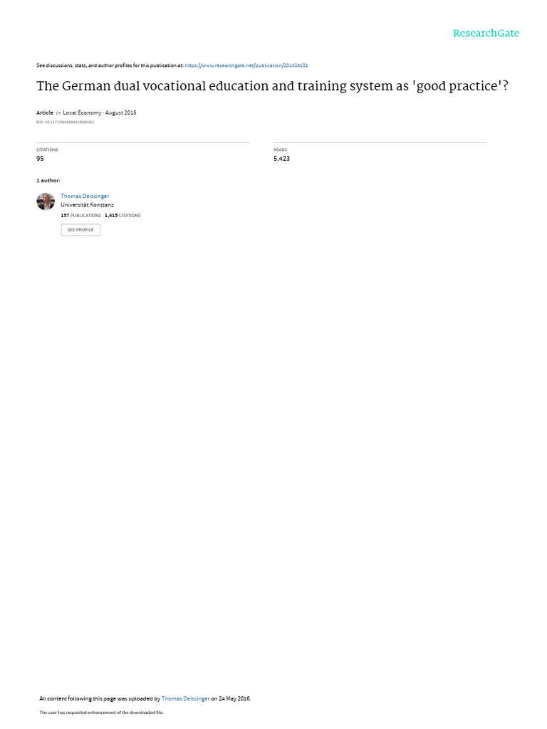 Deissinger 2015LocalEconomy | PDF | Vocational Education | Apprenticeship