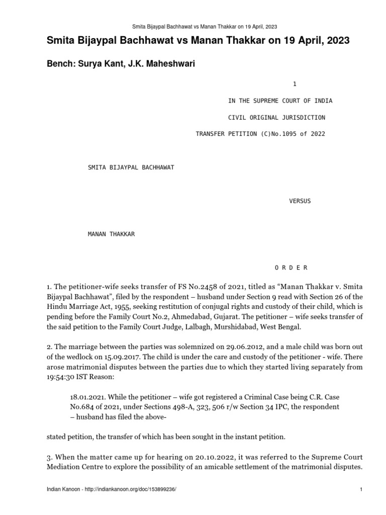 Smita Bijaypal Bachhawat Vs Manan Thakkar On 19 April 2023 | PDF ...