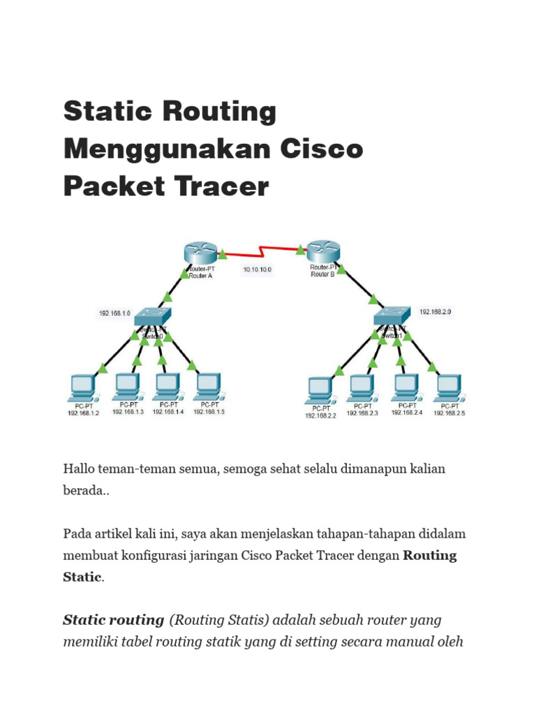 Static Routing 2 Router Menggunakan Cisco Packet Tracer | PDF | Komputer