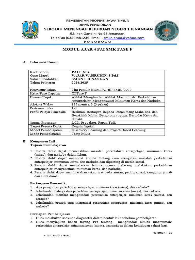 Modul Ajar 4 Pai SMK Kelas Xi Bab 4 - Oke | PDF | Karier & Perkembangan
