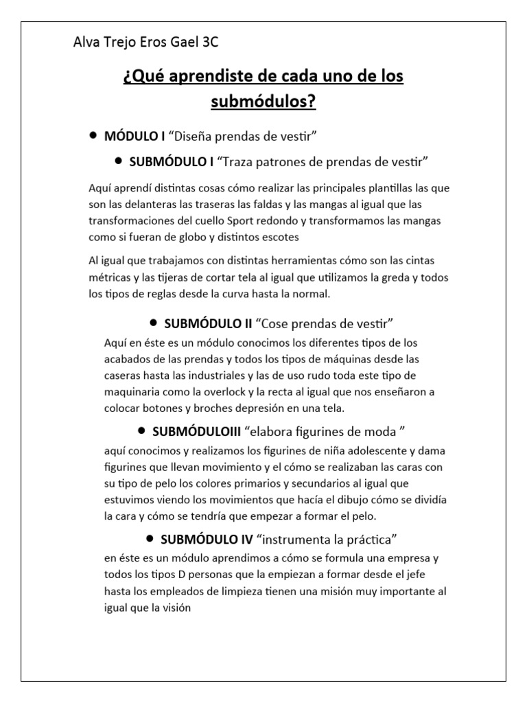 ¿Qué Aprendiste de Cada Uno de Los Submódulos?: Alva Trejo Eros Gael 3C ...