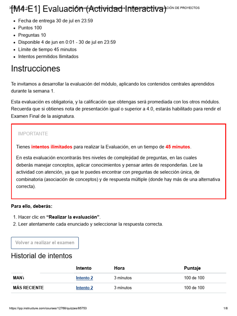 (M4-E1) Evaluación (Actividad Interactiva) - FORMULACIÓN Y EVALUACIÓN DE PROYECTOS | PDF | Tasa ...