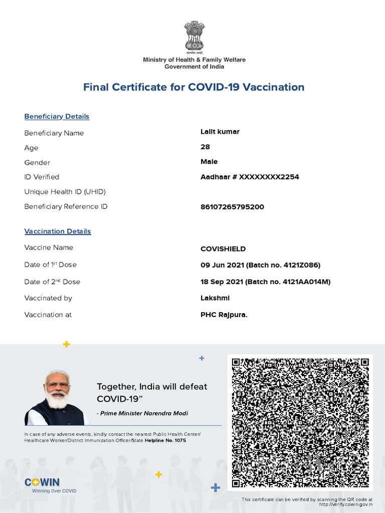 COVID-19 Vaccination Certificate Details | PDF