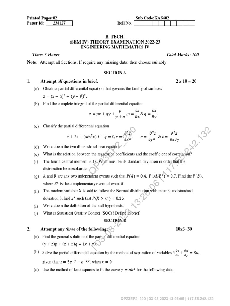Engineering Mathematics Iv Kas 402 | PDF | Equations | Normal Distribution