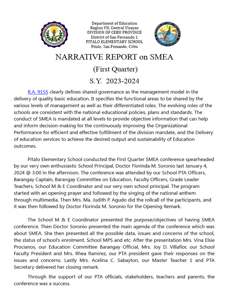 SMEA-narrative | PDF | Learning | Classroom
