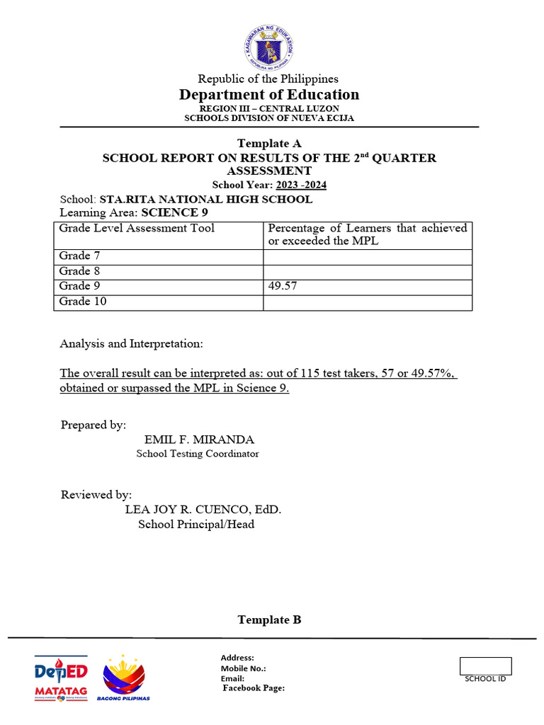 2nd Quarter Test Results SCIENCE 9 FTANDAMON | PDF | Chemical Bond ...