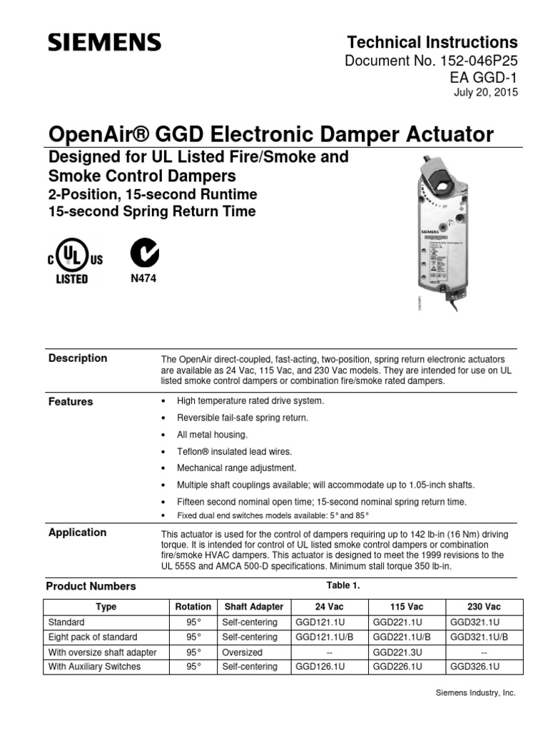 Damper Actuator GGD (USA) | PDF | Alternating Current | Electrical Wiring