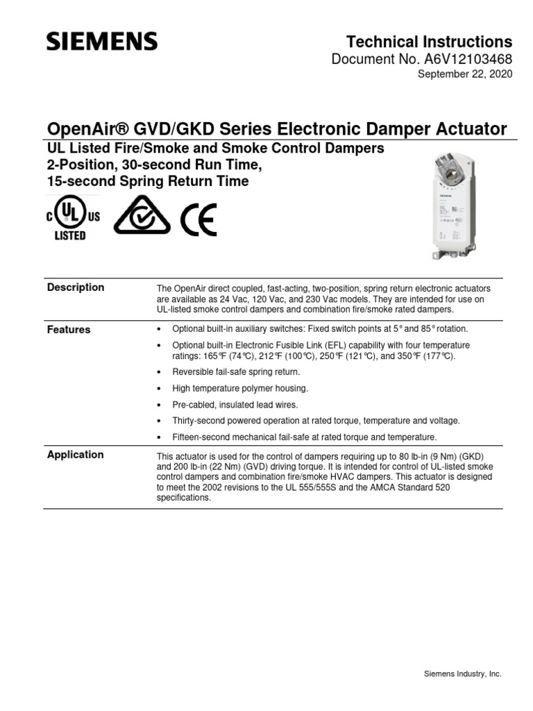 Damper Actuator GKD, GVD (USA) | PDF | Alternating Current | Electrical Wiring