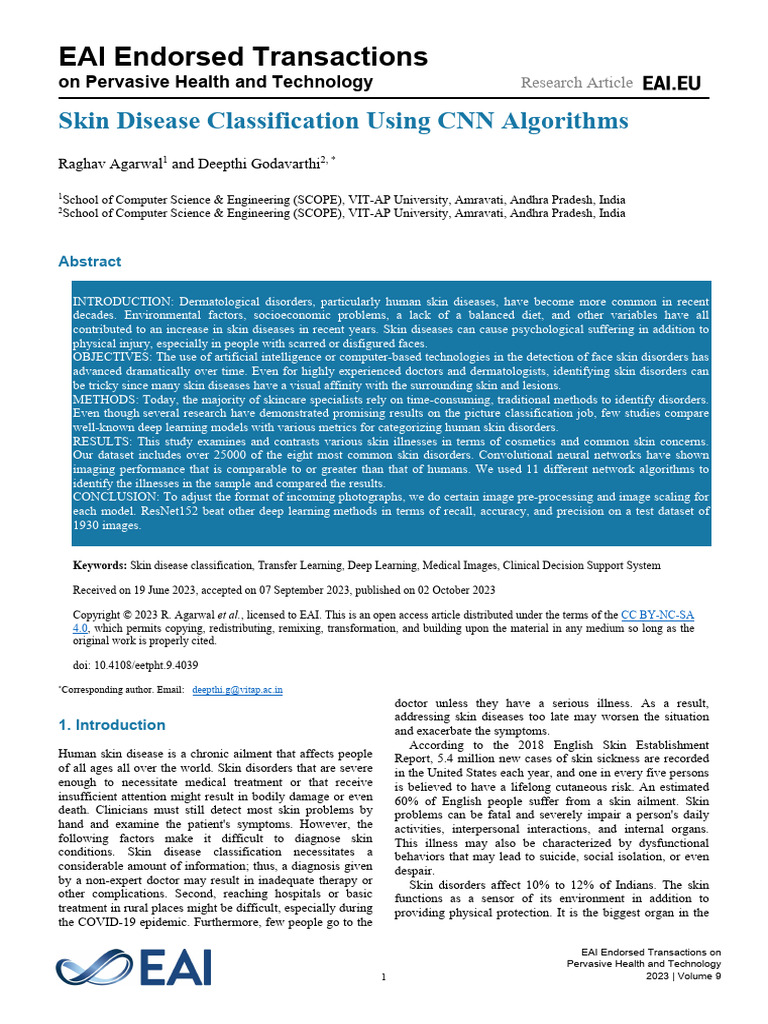 Skin Disease Classification Using CNN Algorithms | PDF | Artificial Neural Network | Deep Learning