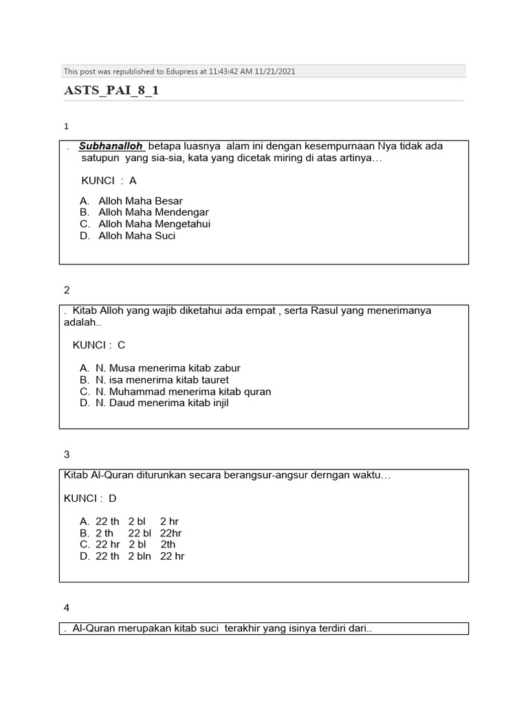 Uts Pai Mid Ganjil Kl. 8 Th.2023-2024 | PDF