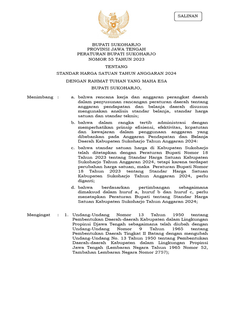 Perbup Nomor 55 Tahun 2023 | PDF | Pengelolaan Keuangan & Uang