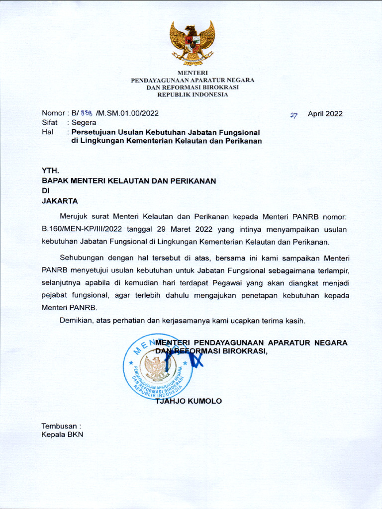 B 838 Persetujuan Formasi Menpan | PDF