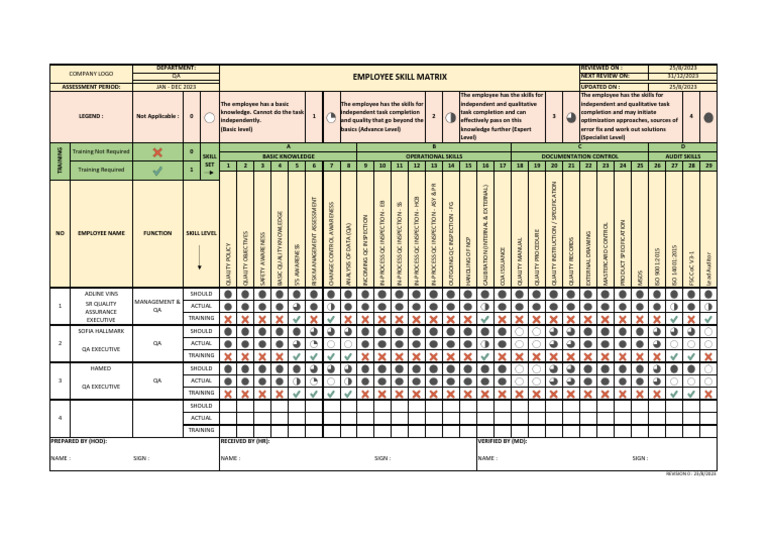 Sample Skill Matrix | PDF | Quality Assurance | Business