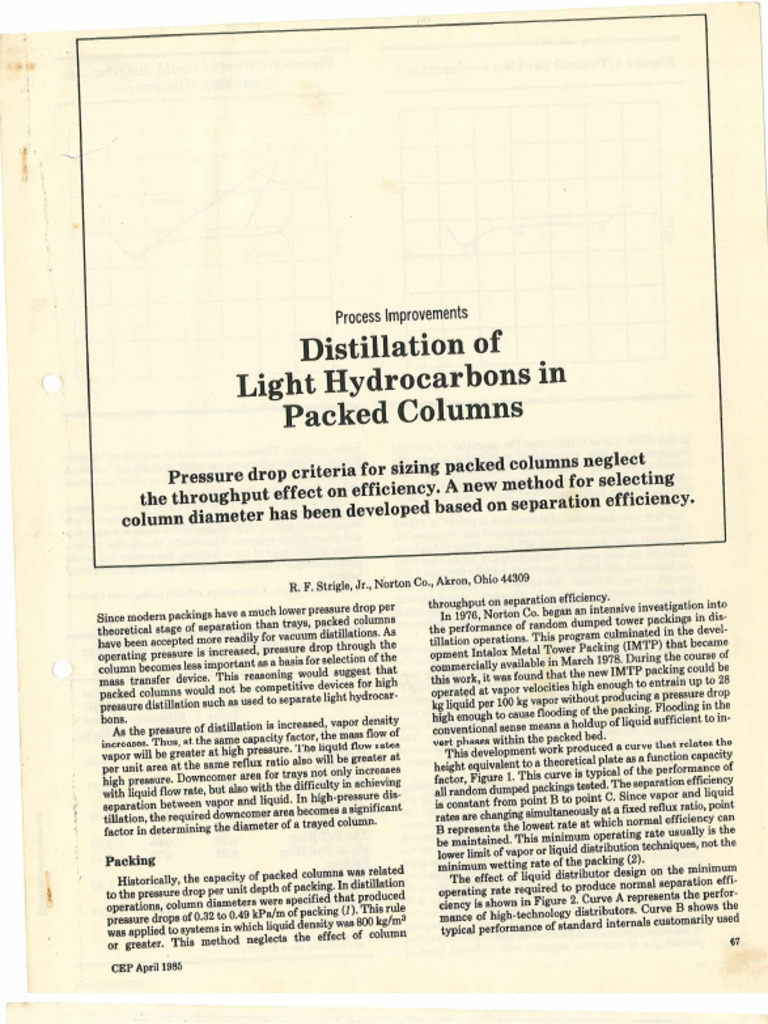 Distillation of Light Hydrocarbons in Packed Column | PDF