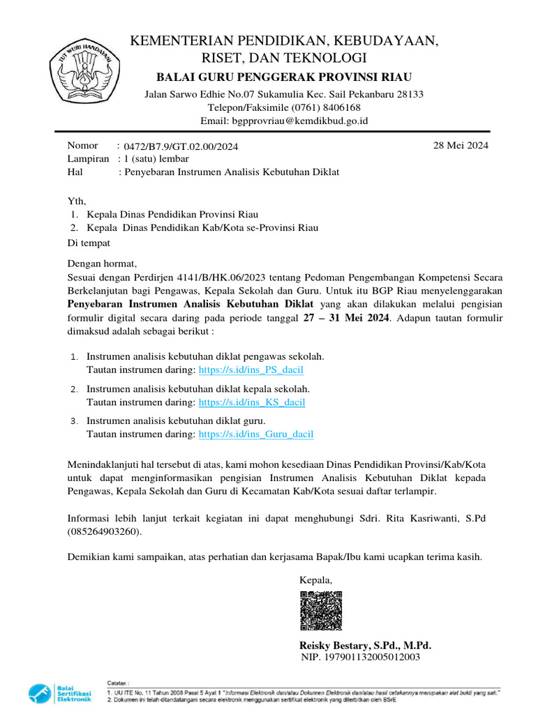 Surat Penyebaran Instrumen Dacil - 240528 - 154444 | PDF