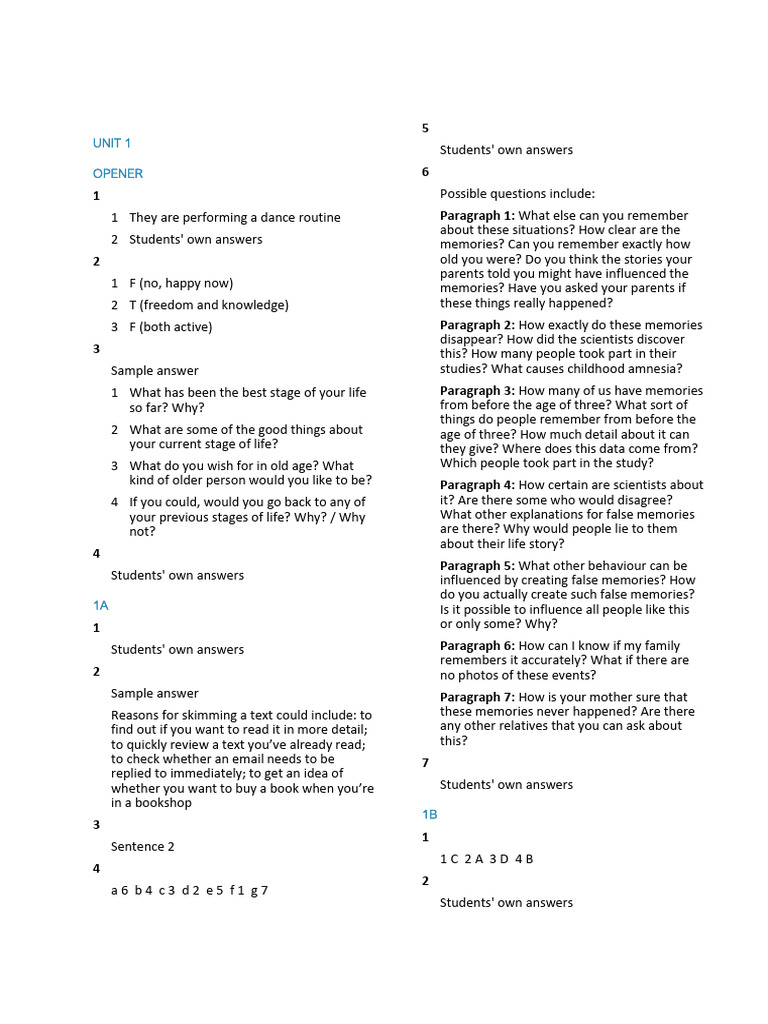 Voices Intermediate Plus Students Book Key | PDF | Memory