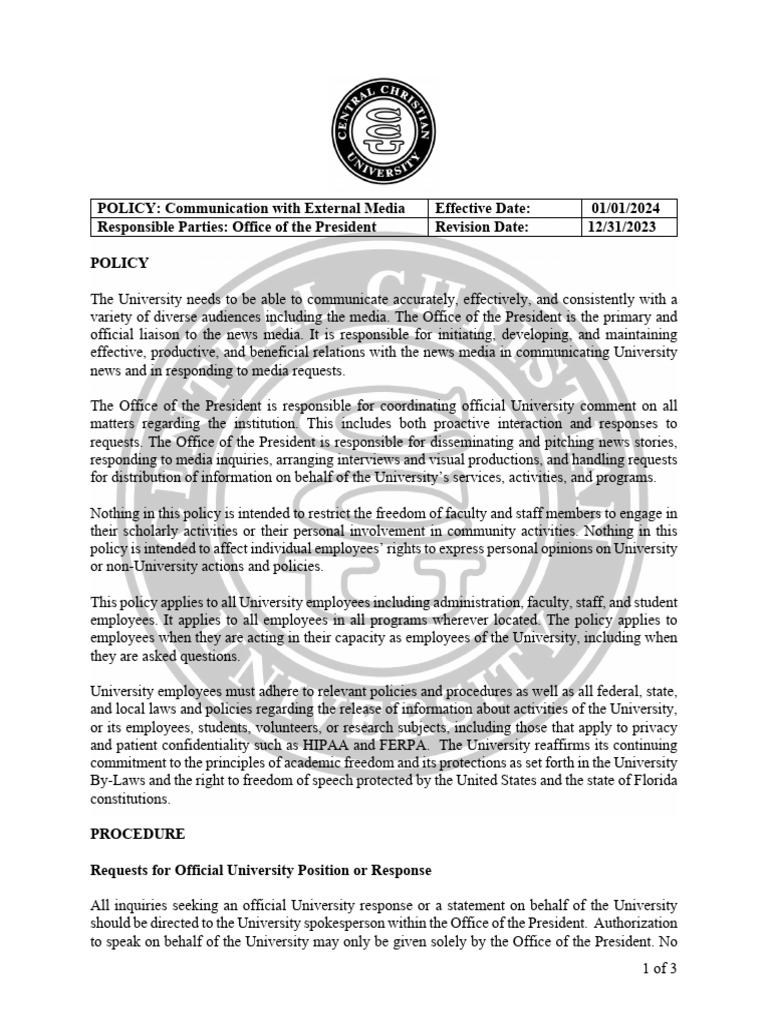 CCU Media Communication Policy | PDF | Expert | Communication