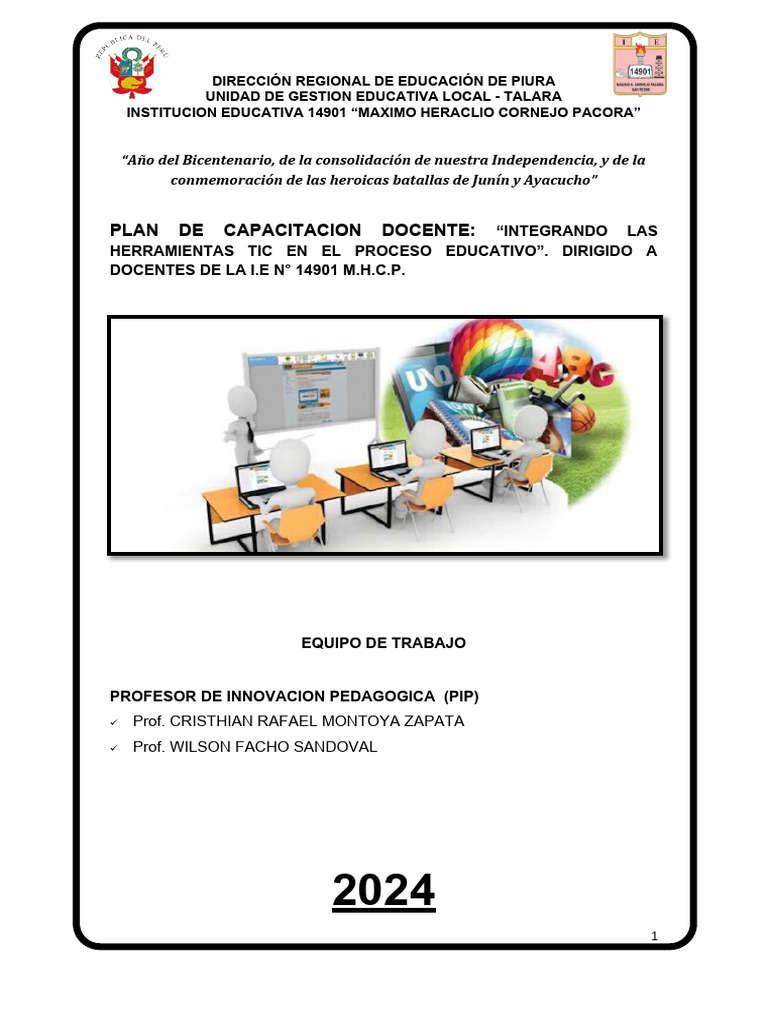 8-Plan de Capacitacion Tic-Integrando Las Herramientas Tic - 2024 | PDF | Maestros | Enseñando