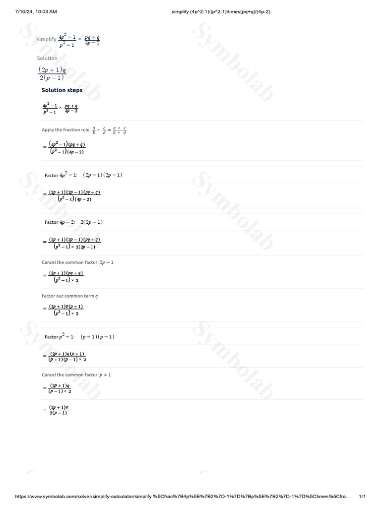 Simplify (4p 2-1) - (P 2-1) - Times (PQ+Q) - (4p-2) | PDF | Teaching Methods & Materials