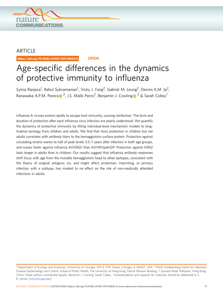 Age-Specific Differences Protective Immunity To Influenza | PDF ...