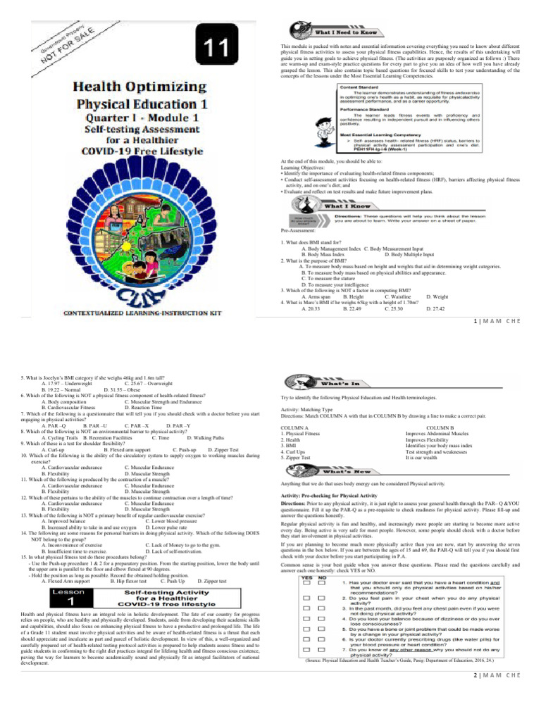 11 Pe - Week 1-2 | PDF | Physical Fitness | Body Mass Index