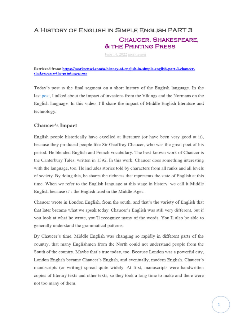 A History of English in Simple English PART 3 | PDF | English Language ...