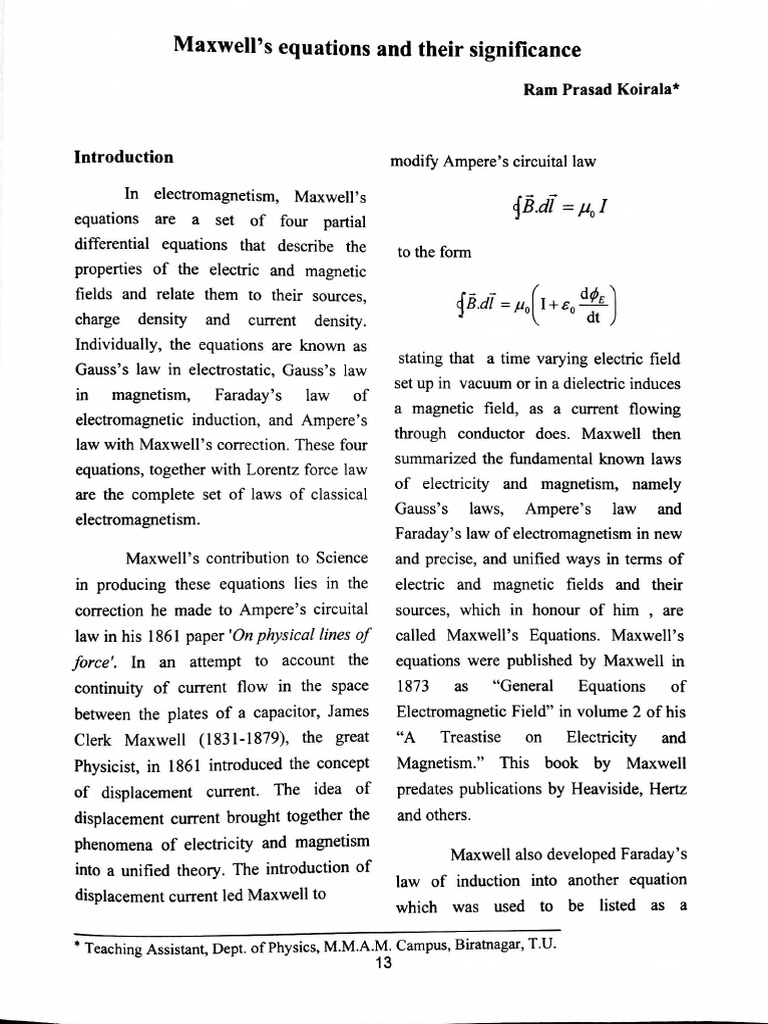 Maxwells Equations And Their Significance Pdf