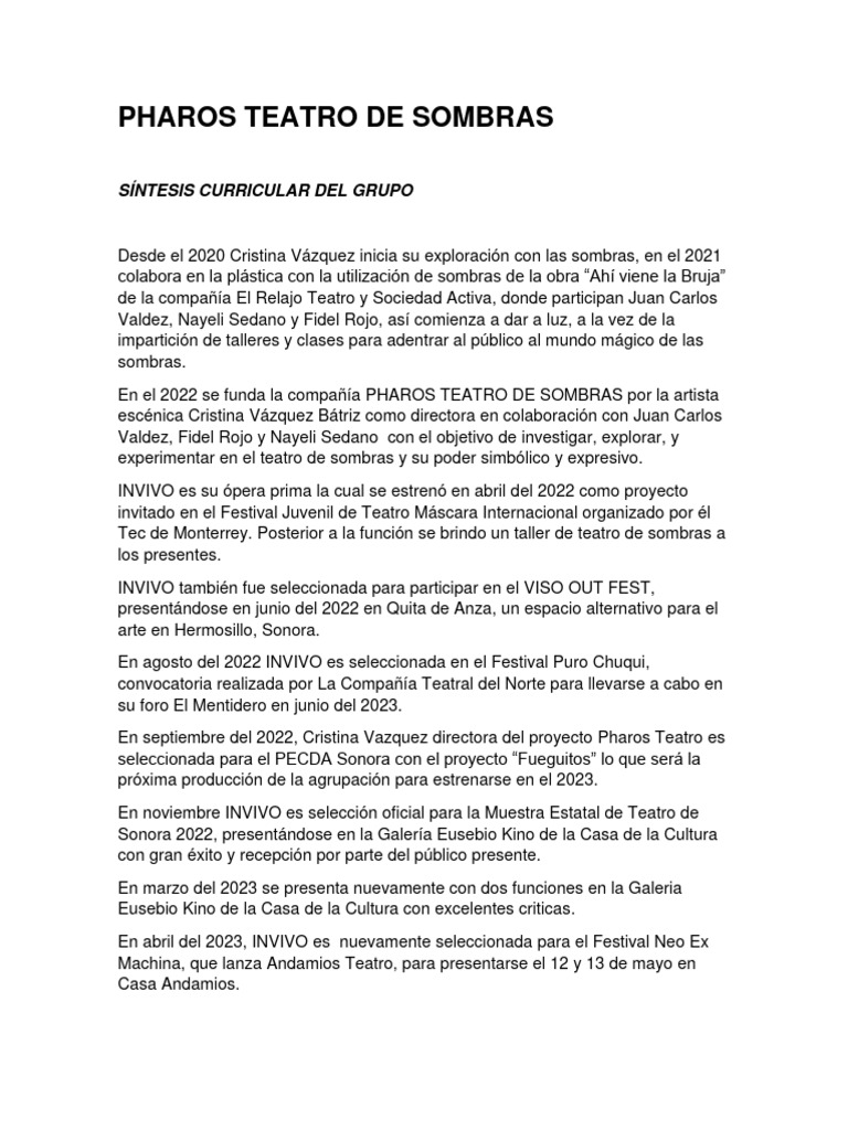 Reseña Curricular Pharos | PDF | Teatro