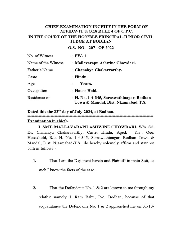 Affidavit for Chief Examination in Court | PDF | Surety | Affidavit