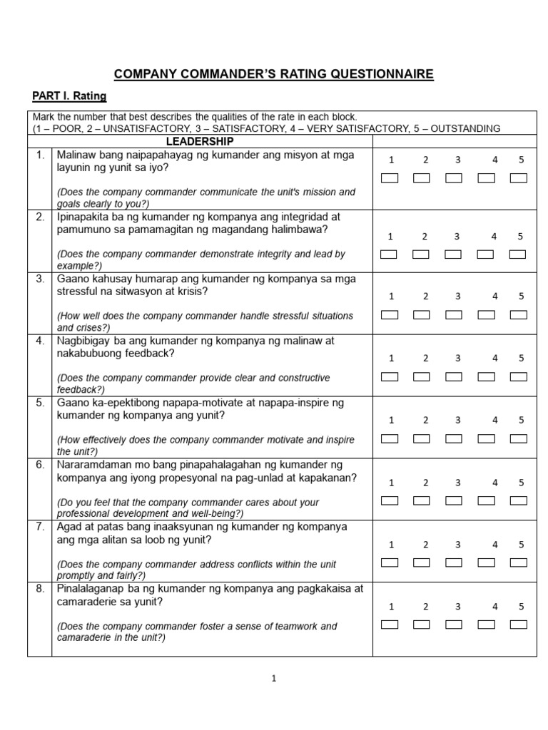 Coy Commander Questionnaire | PDF
