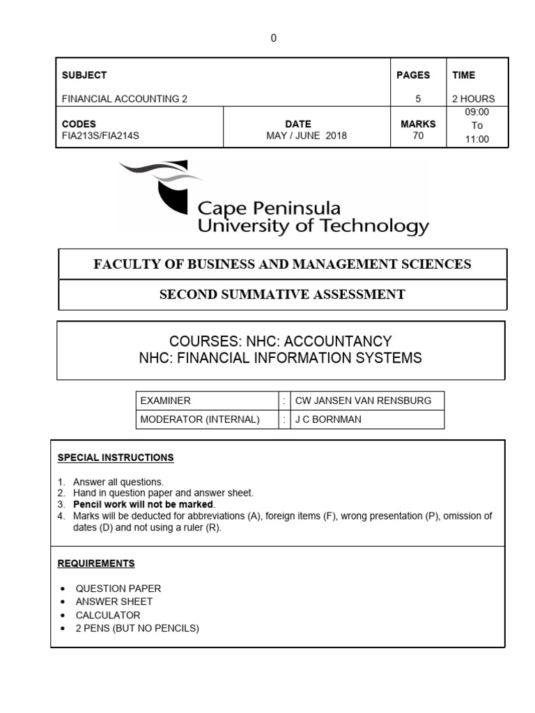 2018 MAY FIN ACC 2 FORMAL TEST 2 CJVR Moderated JCB | PDF | Dividend ...