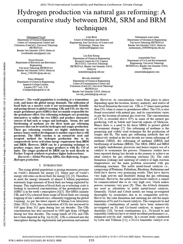 Hydrogen Production: Comparing Reforming Techniques | PDF | Methane ...