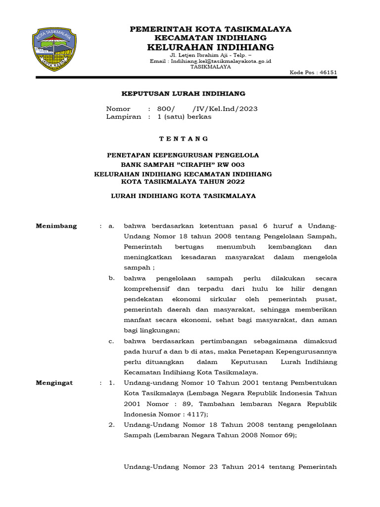 SK. Bank Sampah 2023 | PDF