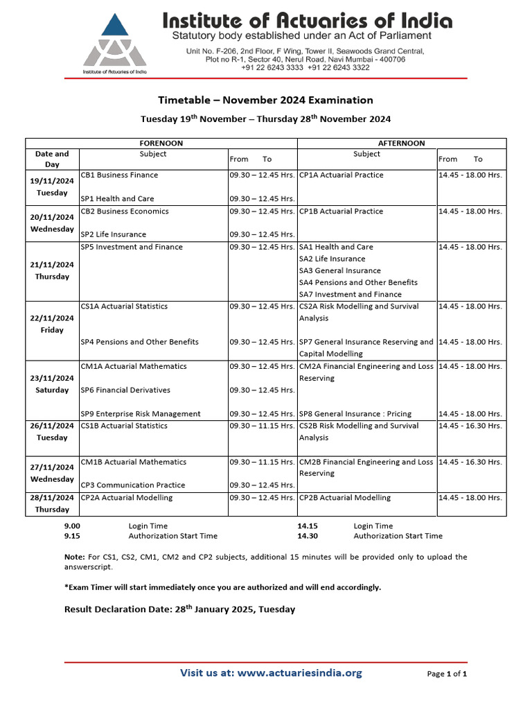 November 2024 Actuarial Exam Schedule | PDF | Actuarial Science | Actuary
