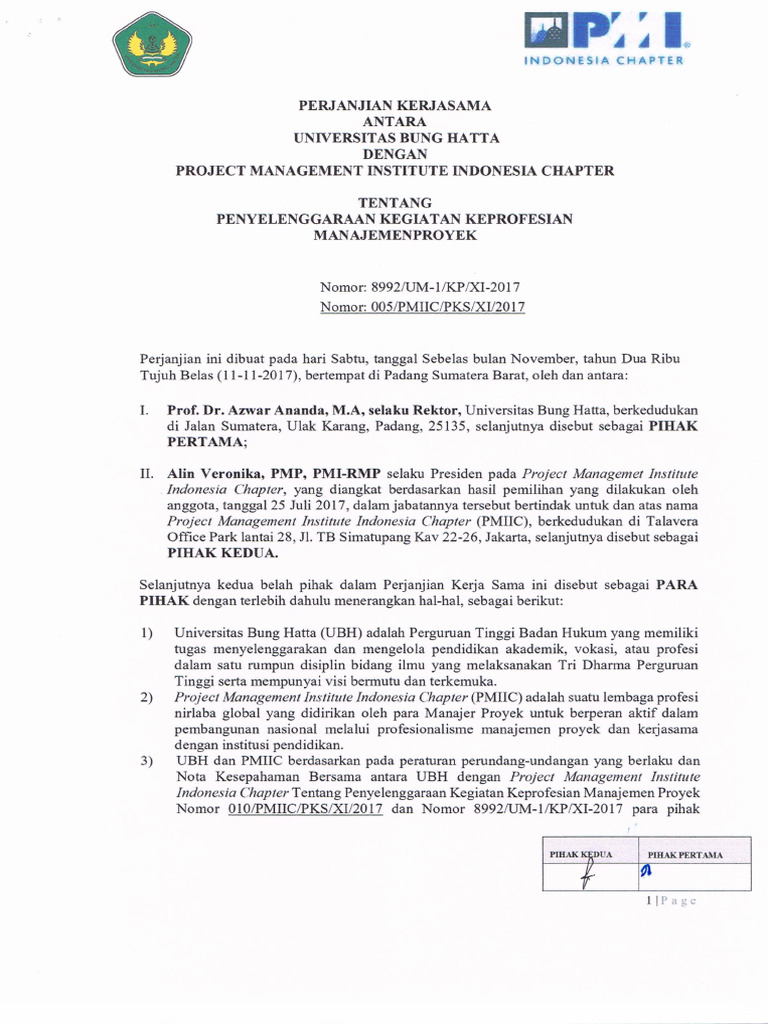 Mou PMI (Project Management Institute Indonesia Chapter) | PDF