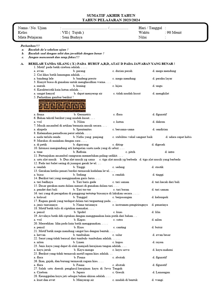 Soal SBK KLS 7 - SAT (2023-2024) | PDF