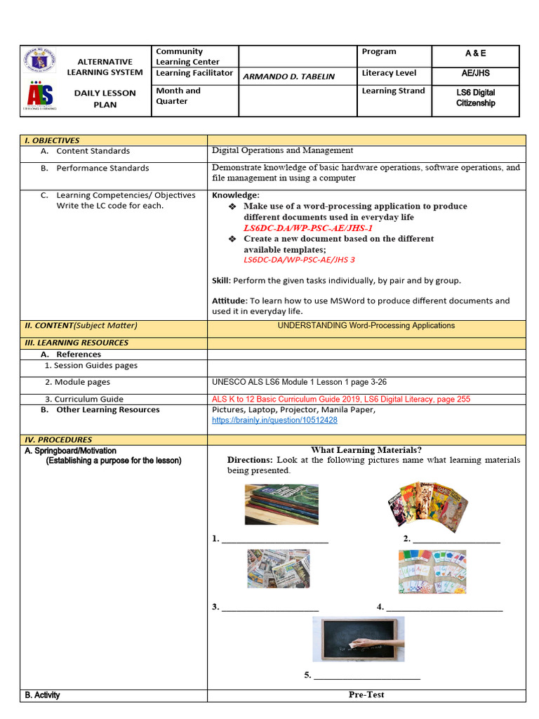 Dll-ls6 Armando Tabelin-Word-Processing Jhs Ae | PDF | Word Processor | Computer File