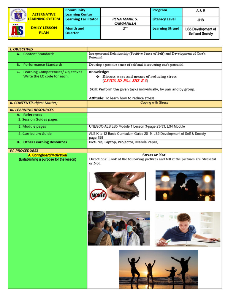 DLL Ls5 Rena Marie Carganilla - Jhs Reducing Stress | PDF | Stress (Biology) | Learning