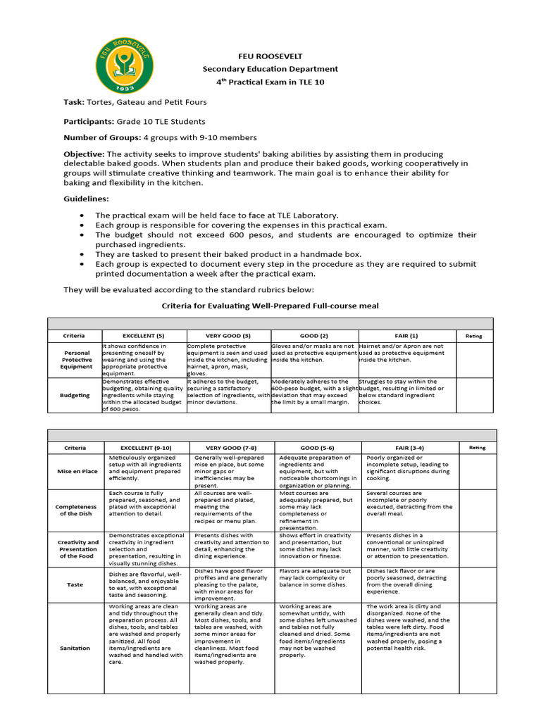 4th Practical Exam in TLE 10 | PDF | Cooking, Food & Wine