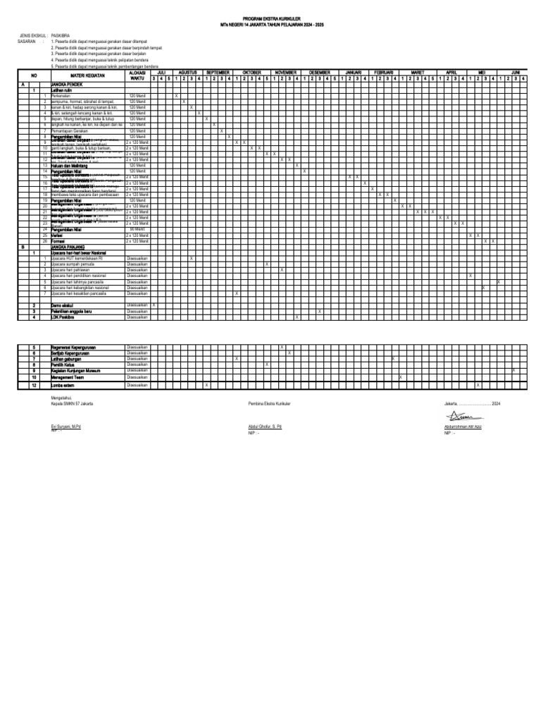PROGRAM KERJA PASKIBRA MTSN 14 JAKARTA Tahun 2024-2025 | PDF