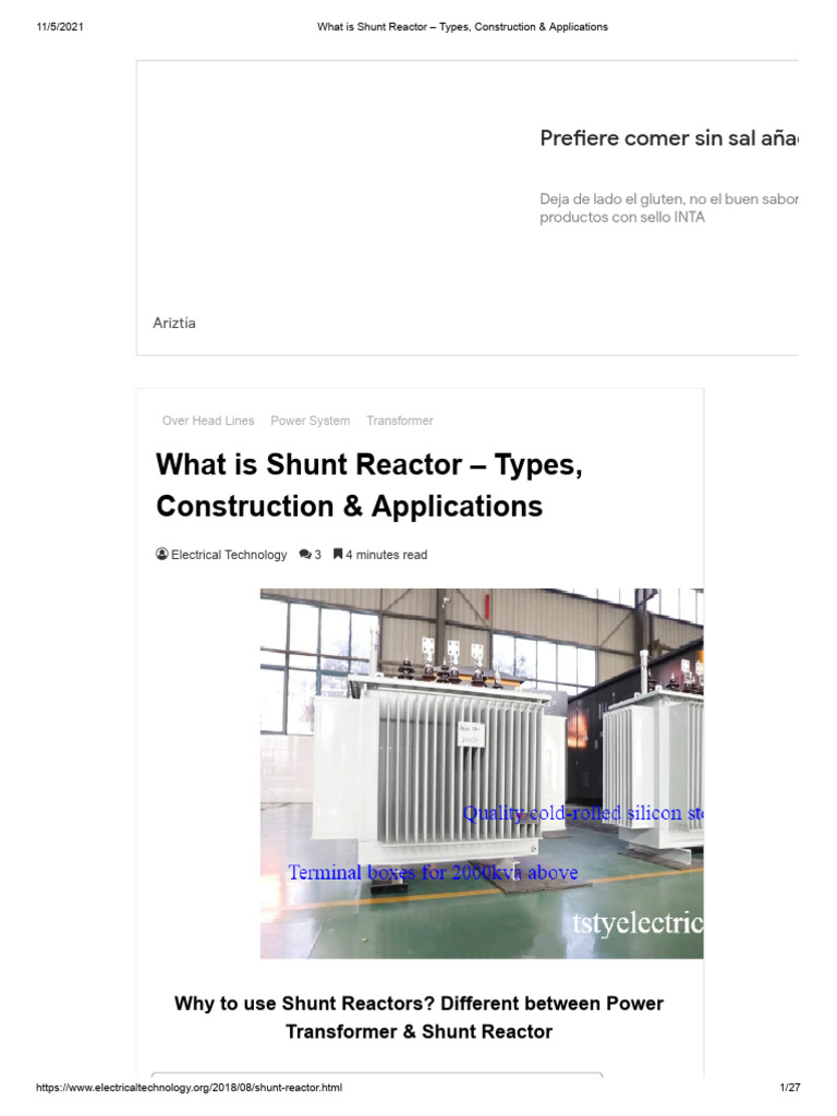 What Is Shunt Reactor - Types, Construction & Applications | PDF ...