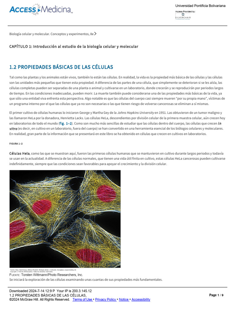 1.2 Propiedades Básicas de Las Células | PDF | Organismos | Biología Celular)