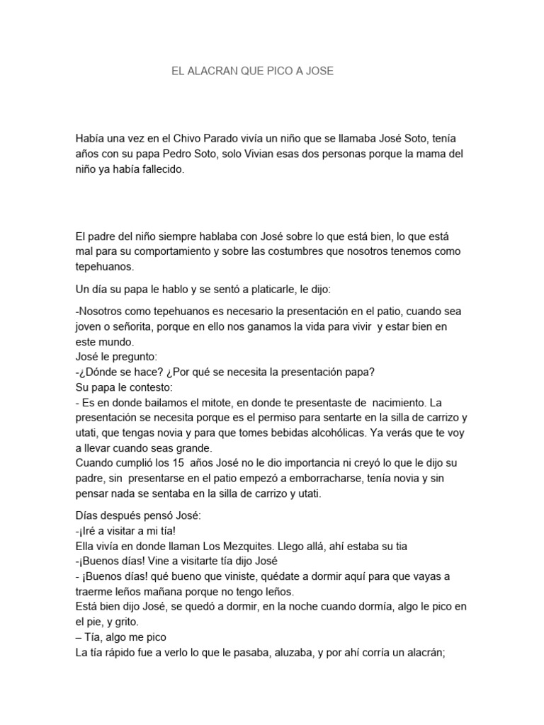 Lección de vida de José y el alacrán | PDF