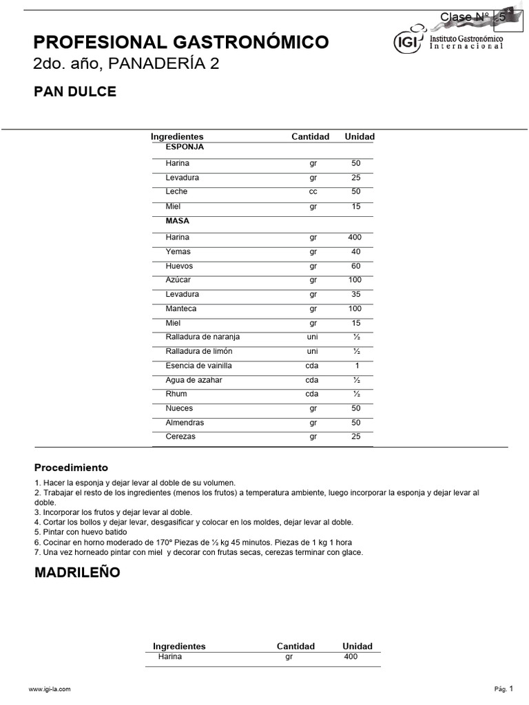 Panadería 2 - Clase 5 | PDF | Panes | Postres
