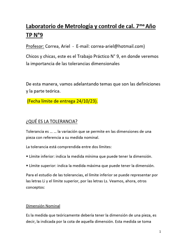 Laboratorio 7mo TP9 TOLERANCIAS2 | PDF | Tolerancia de ingeniería | Metrología
