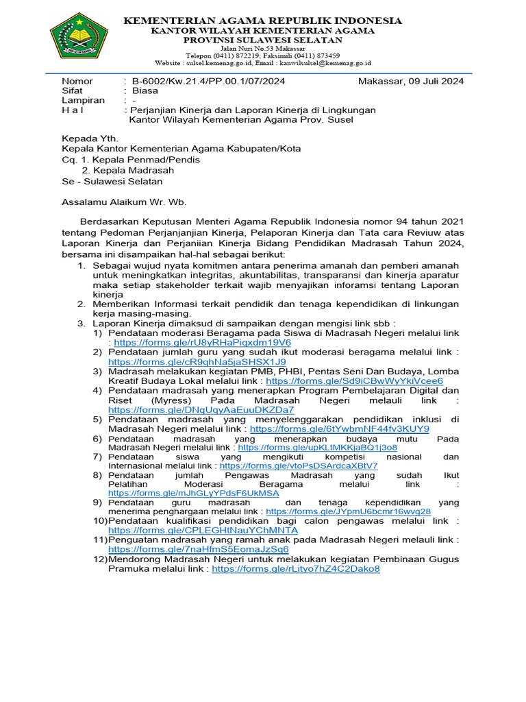Revisi Pendataan Perkin Pendidikan Madrasah Tahun 2024 | PDF