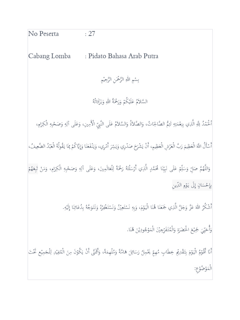 27 Pidato Bahasa Arab Putra | PDF