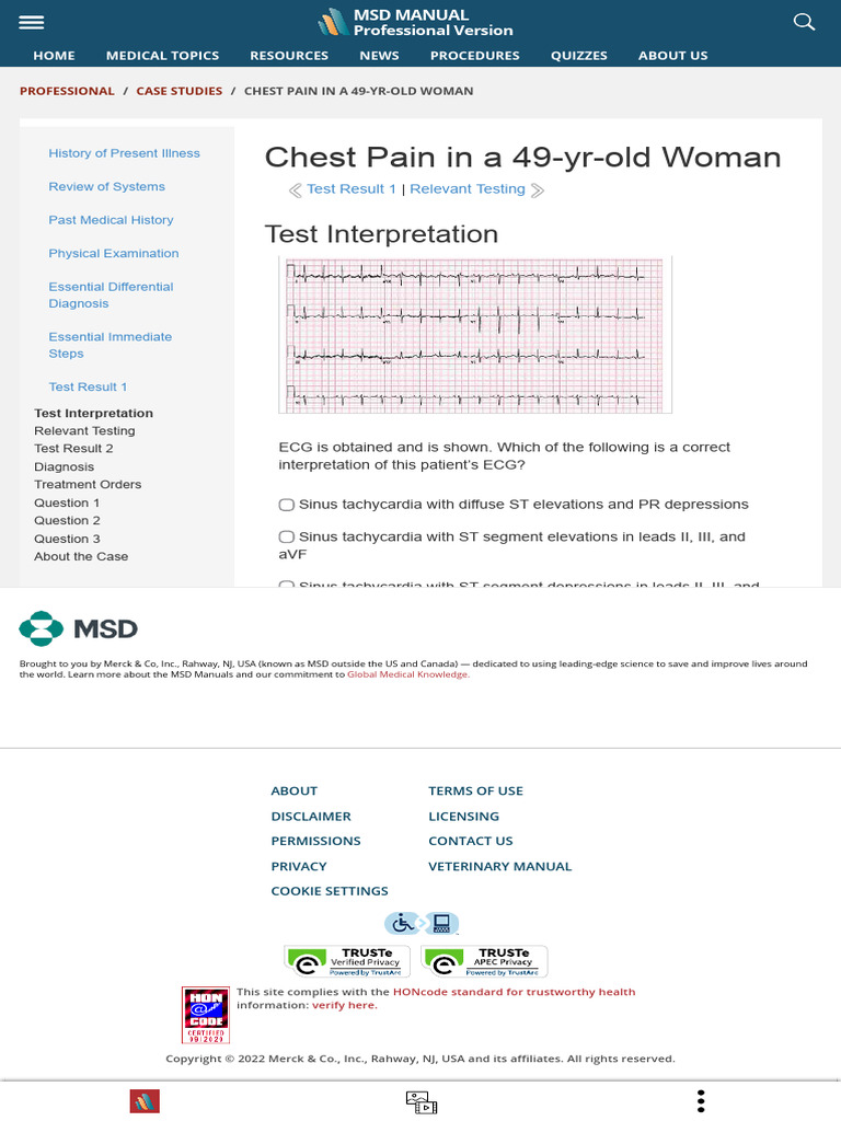 Chest Pain Case Study: 49-Year-Old Woman | PDF | Merck & Co ...