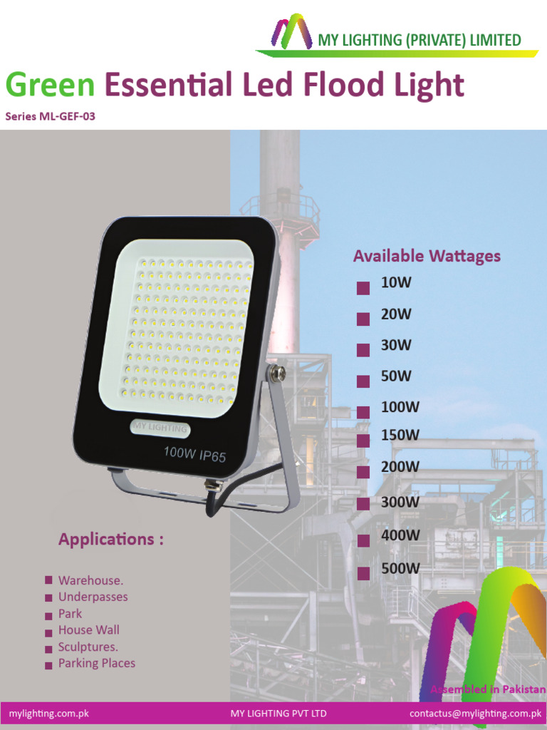 Green Essential Led Flood Light ML Series 02 With Dimensions | PDF ...